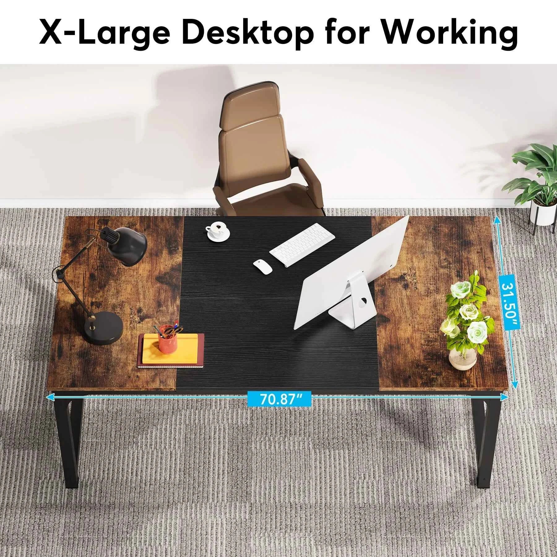 Tribesigns 70.8" Executive Office Desk – Wooden Computer Desk for Home ...